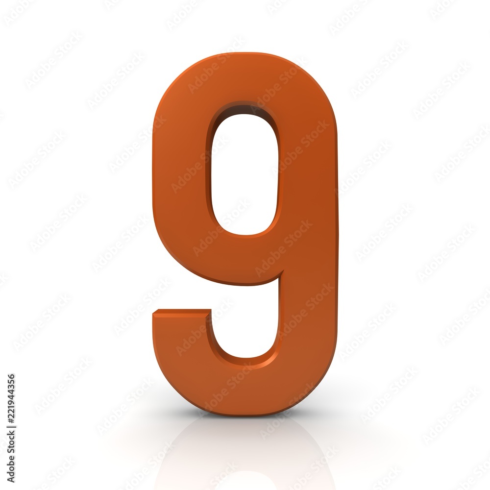 9 nine number orange colored 3d rendering isolated on white background ...