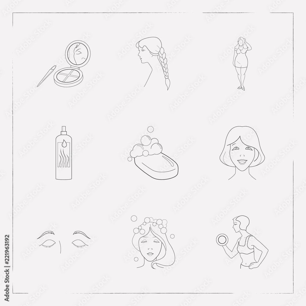 Set of fashion icons line style symbols with hair conditioner, hair ...