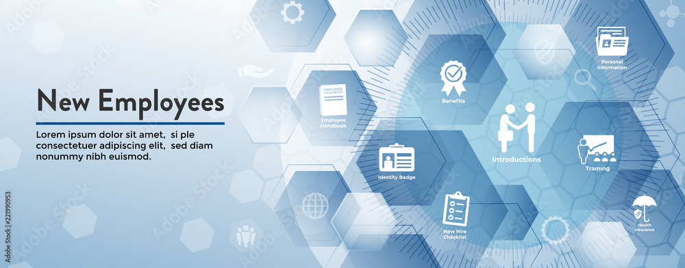 New Employee Hiring Process icon set with handbook, checklist, etc ...