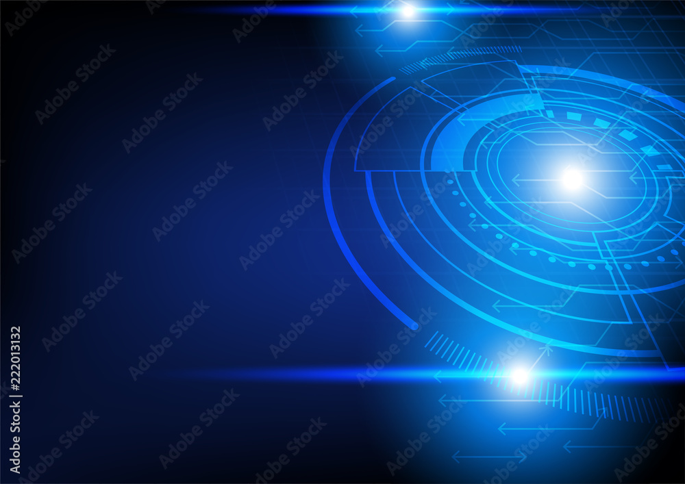 Abstract circuit and arrow lines with shining light, technology ...