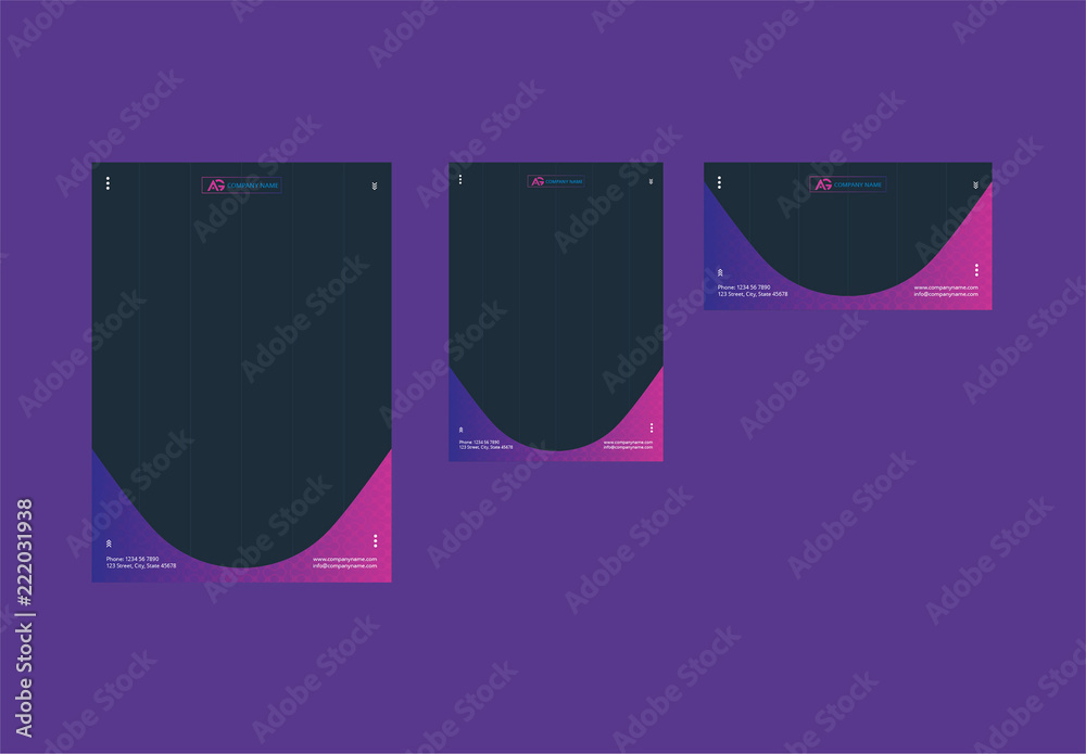 Envelope Layout with Purple Gradient Accents Stock Template | Adobe Stock