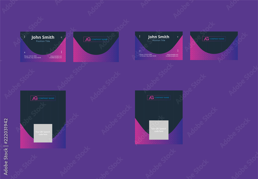 Business Card Layout with Purple Gradient Accents Stock Template ...