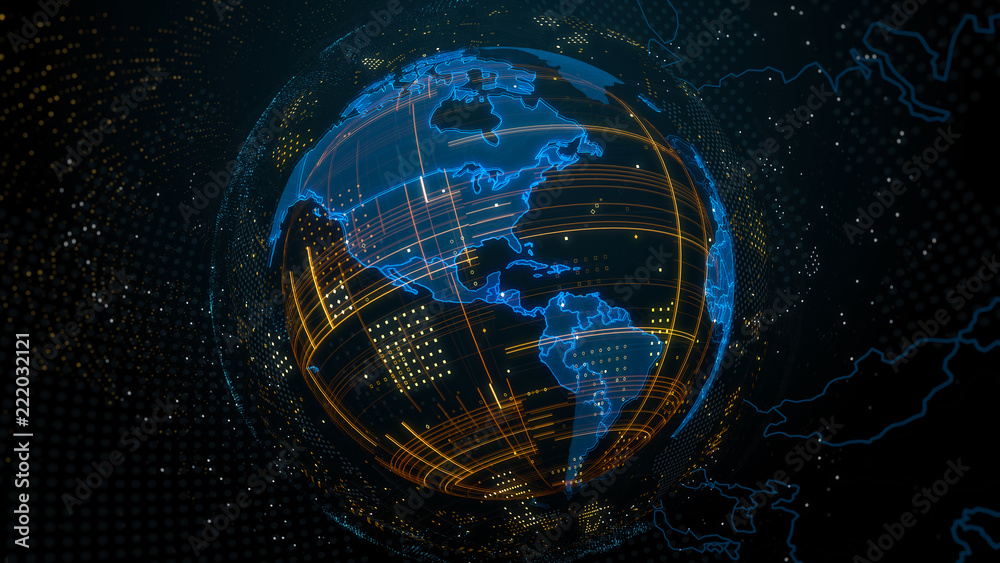 3d render abstract globe with detailed textures. Alot of particles ...