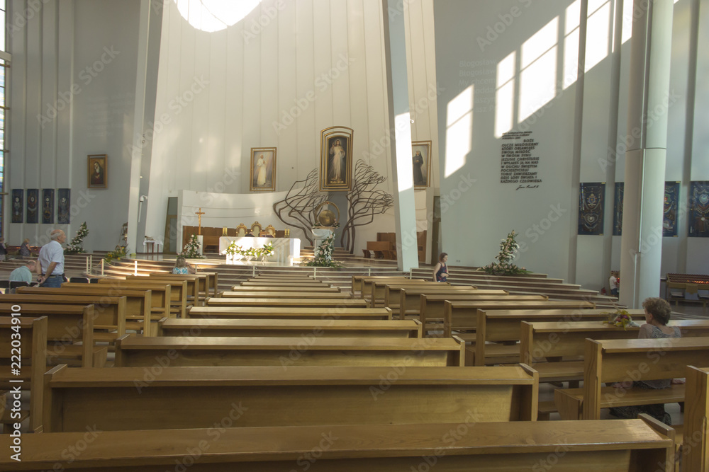 Krakow, Poland, August 15, 2018: Interior of the well-known Sanctuary ...