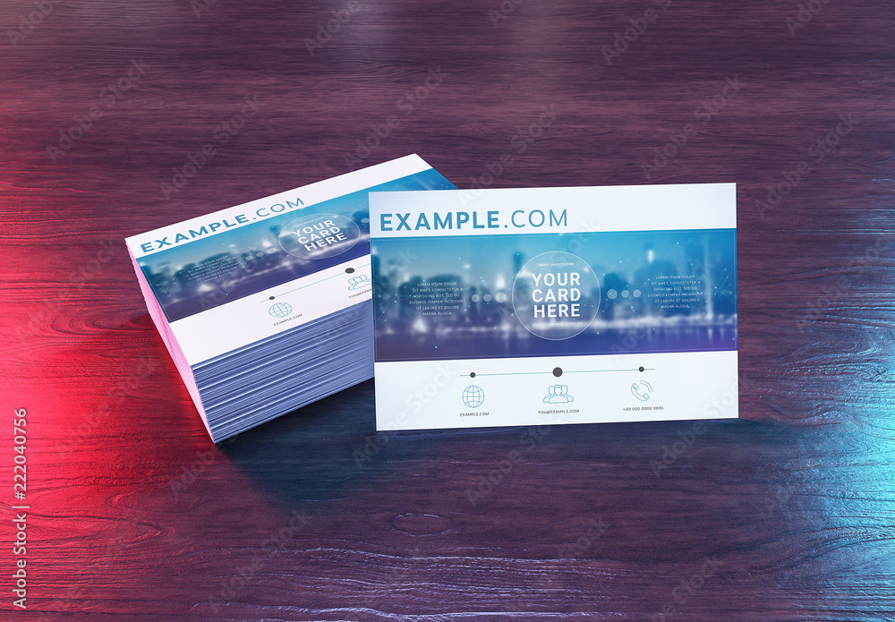 Stack of Business Cards on Wooden Desk Mockup Stock Template | Adobe Stock