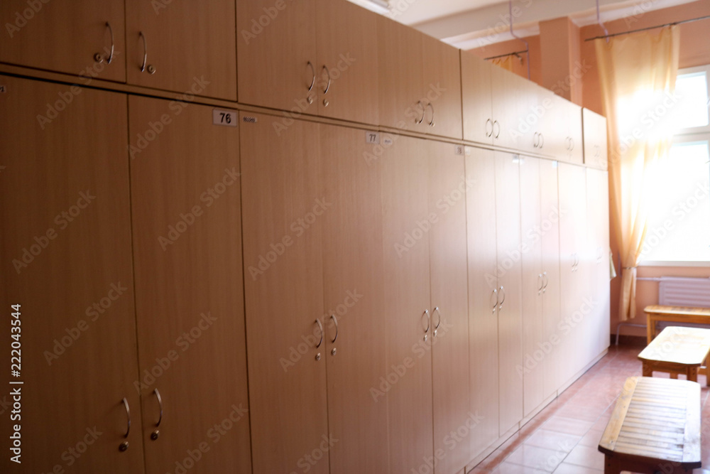 Room, locker room for workers with individual lockers for changing ...