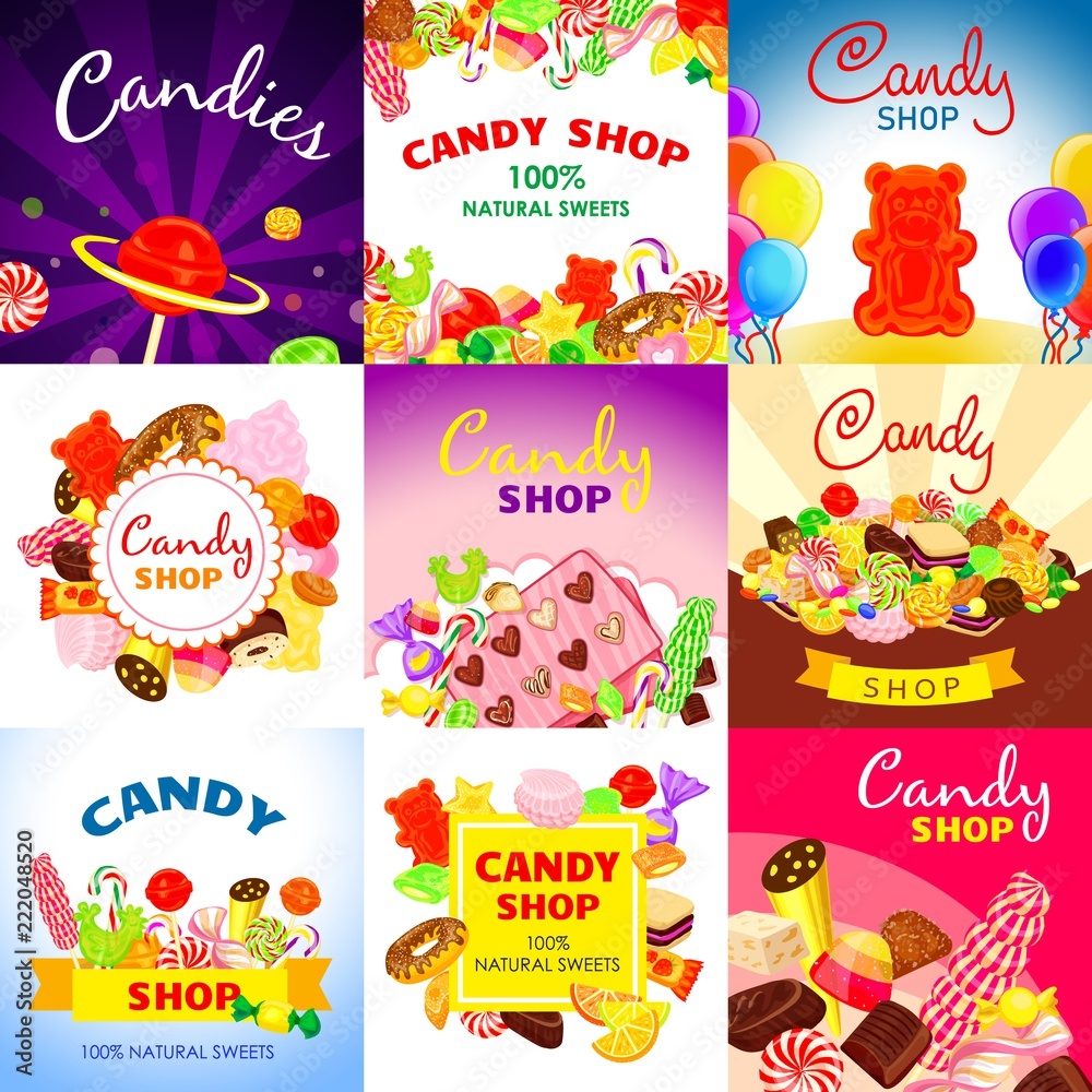Sweet candy banner set. Cartoon illustration of sweet candy vector ...