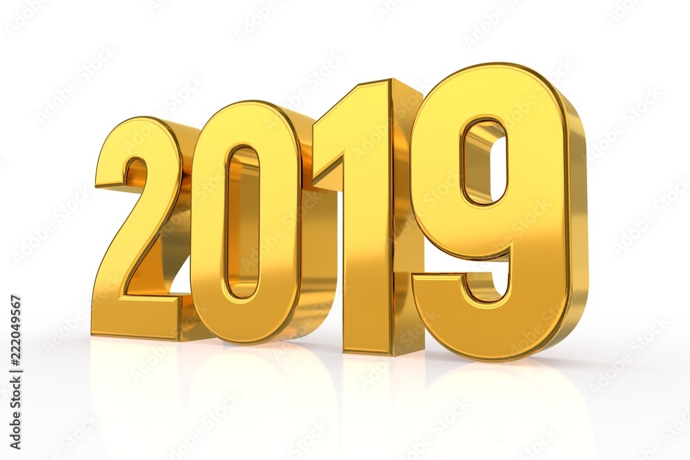 2019 Golden Numbers isolated on white background. Happy New Year 2019 ...