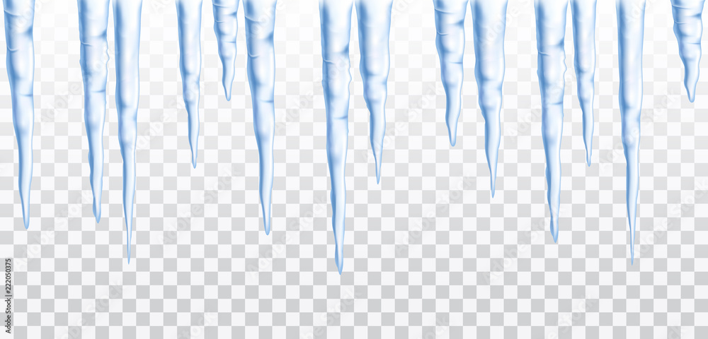 Vector blue frozen icicle seamless border isolated on transparent ...