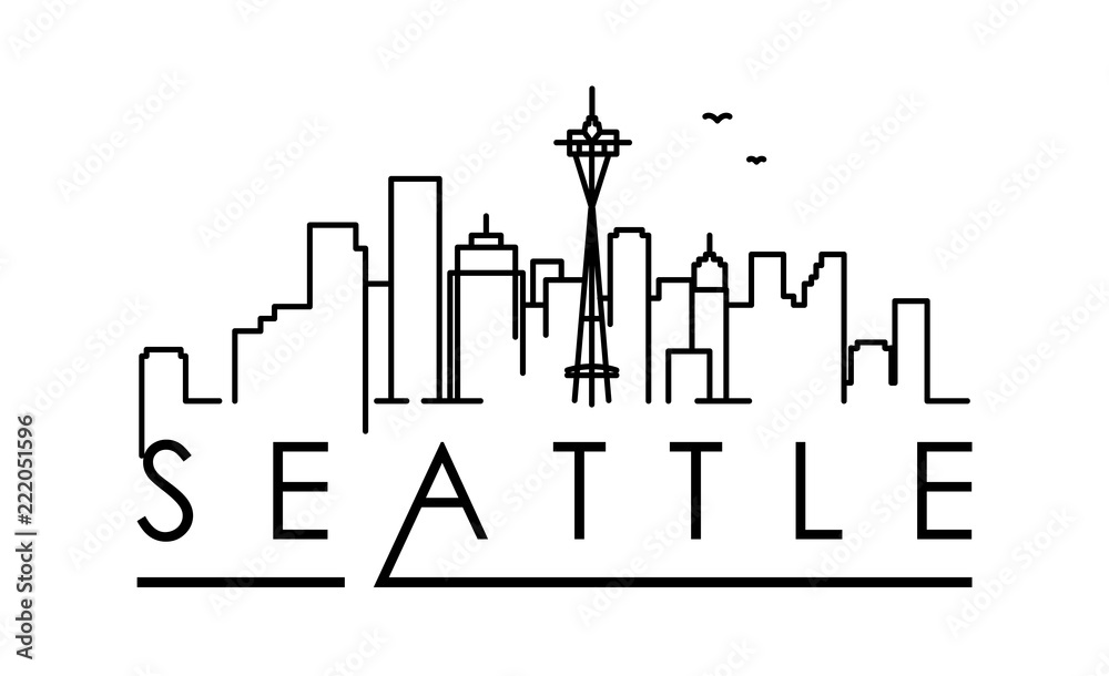 Linear Seattle City Silhouette with Typographic Design Stock Vector ...