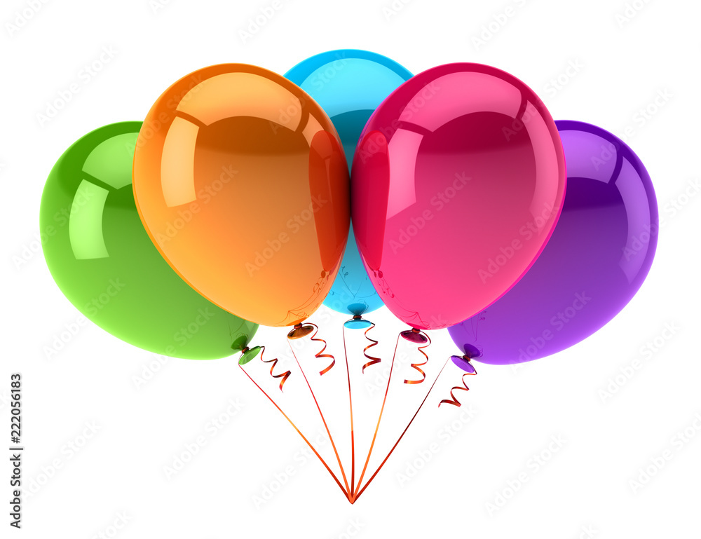 colorful 5 balloons glossy. five birthday party decoration multicolored ...