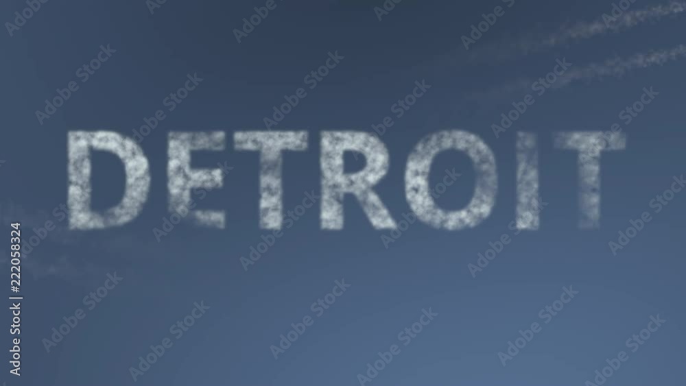 Flying airplanes reveal Detroit caption. Traveling to the United States ...