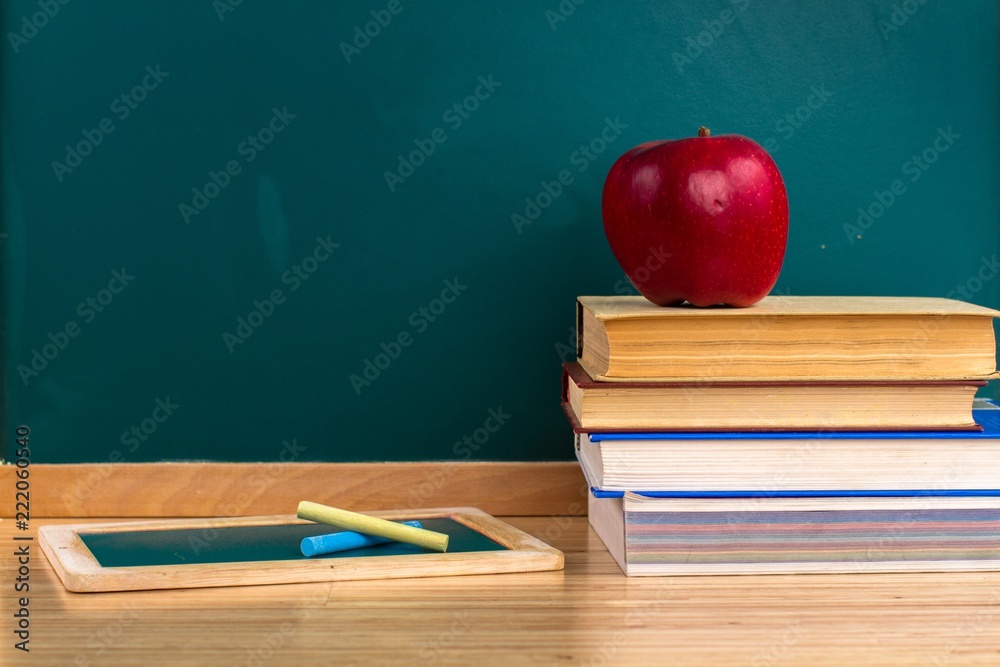 School Still Life with Copyspace on Chalkboard Stock Photo | Adobe Stock