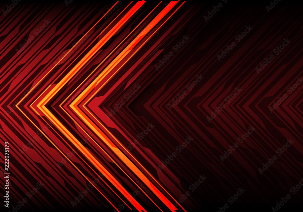 Abstract orange light black line arrow on red polygon futuristic ...
