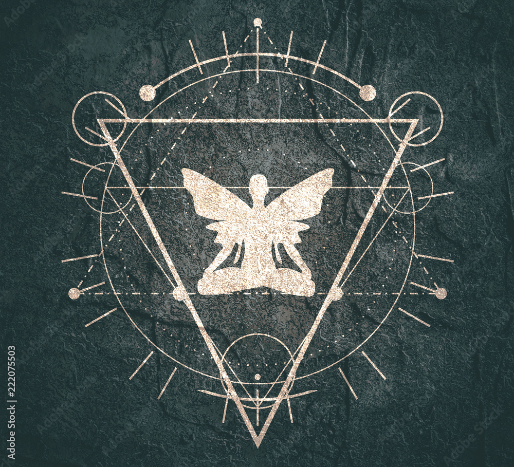 Mystery, witchcraft, occult and alchemy tattoo sign. Mystical vintage ...