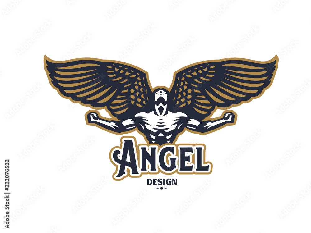 Angel man. Vector emblem. Stock Vector | Adobe Stock