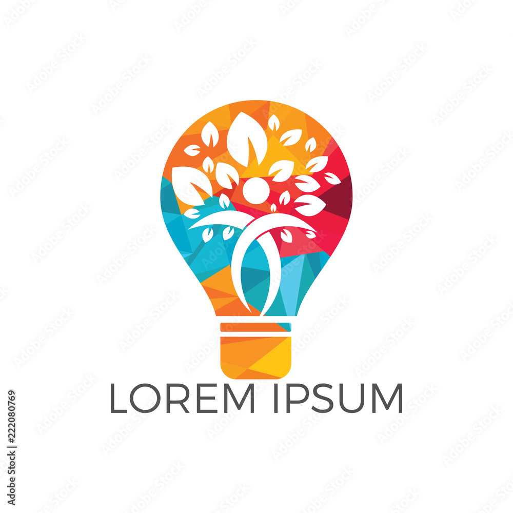 Human tree and light bulb logo design. Human health and care vector ...