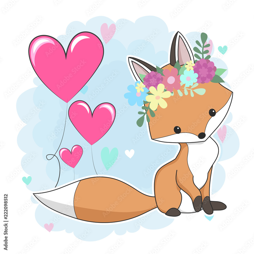 Vector red fox hand drawn cartoon illustration Stock Vector | Adobe Stock