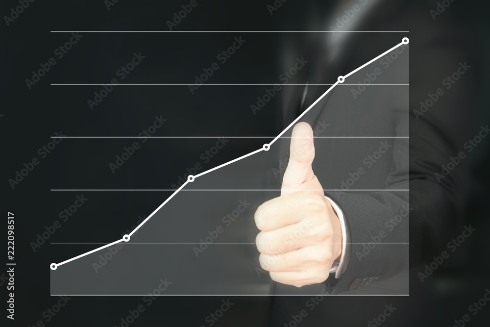 Businessman plan graph growth and increase of chart positive indicators ...