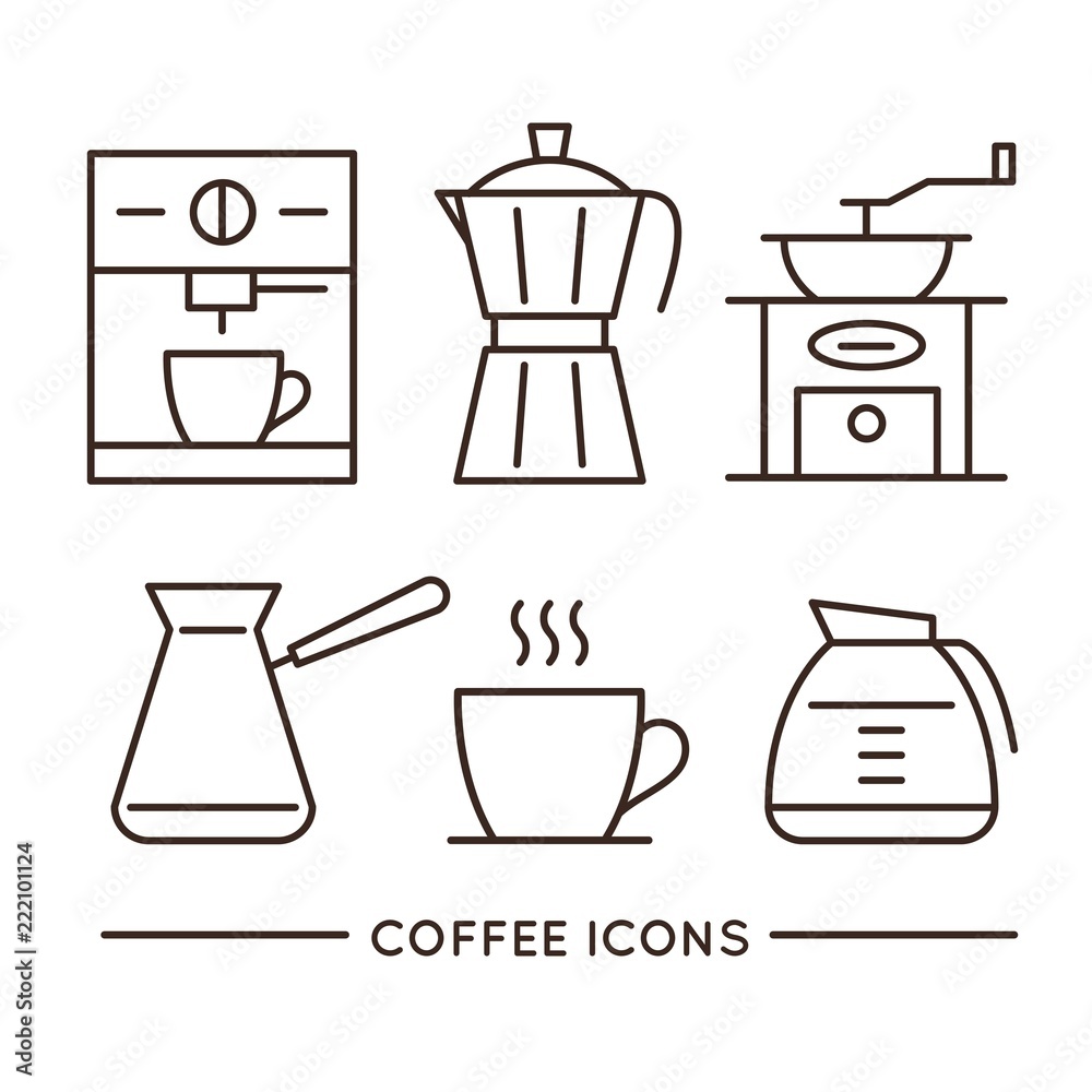 Vecteur Stock Coffee shop linear icons set. Traditional turkish black ...