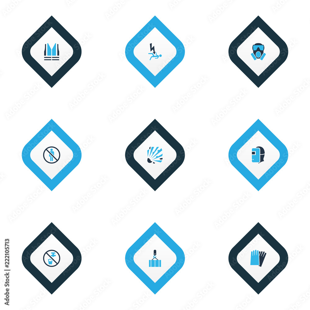 Safety icons colored set with non potable water, electrocution hazard ...