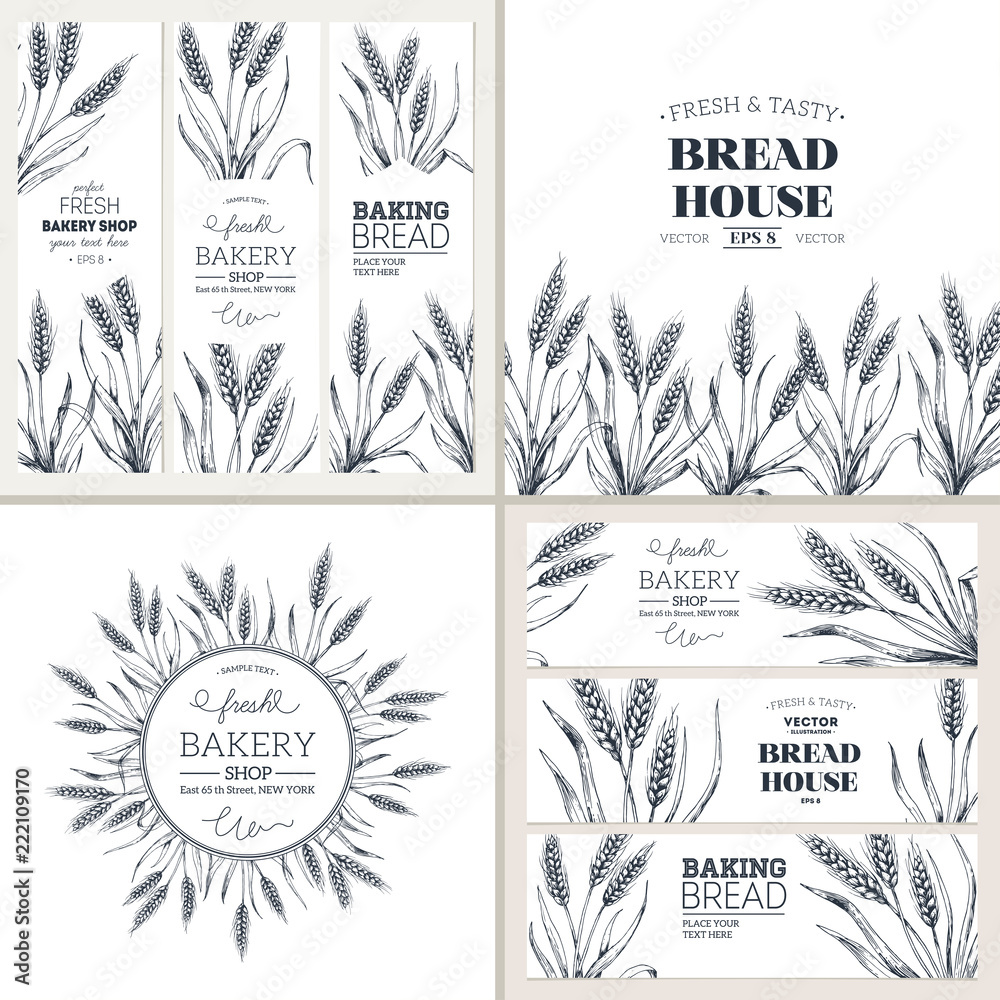 Bread design template collection. Banners and composition. Packaging ...