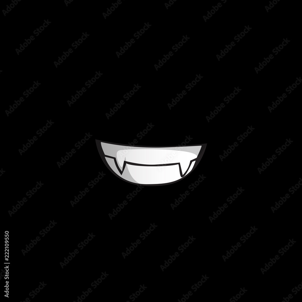 Vampire smile with white fangs isolated on black background. Vec Stock ...
