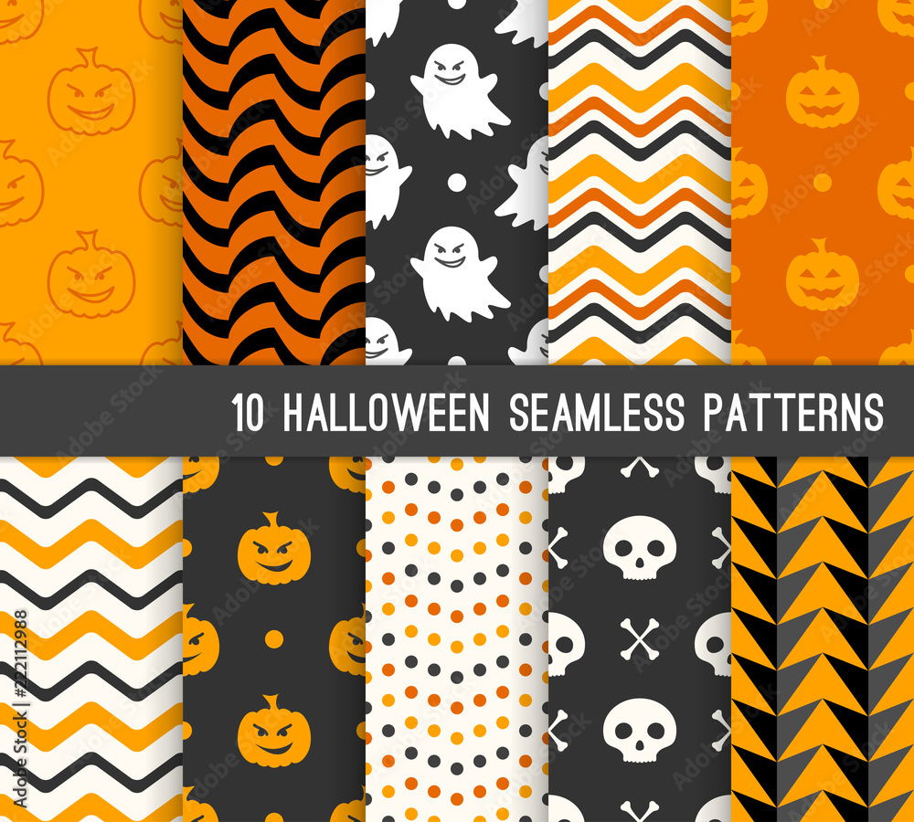 Ten Halloween different seamless patterns. Endless texture for ...