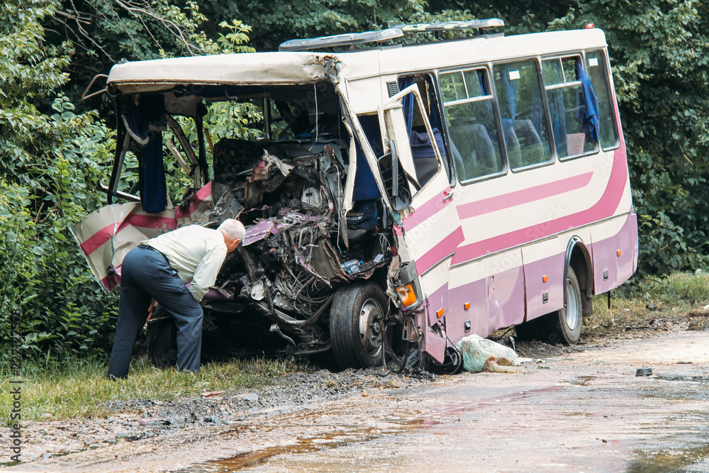 Broken bus after the accident Stock Photo | Adobe Stock