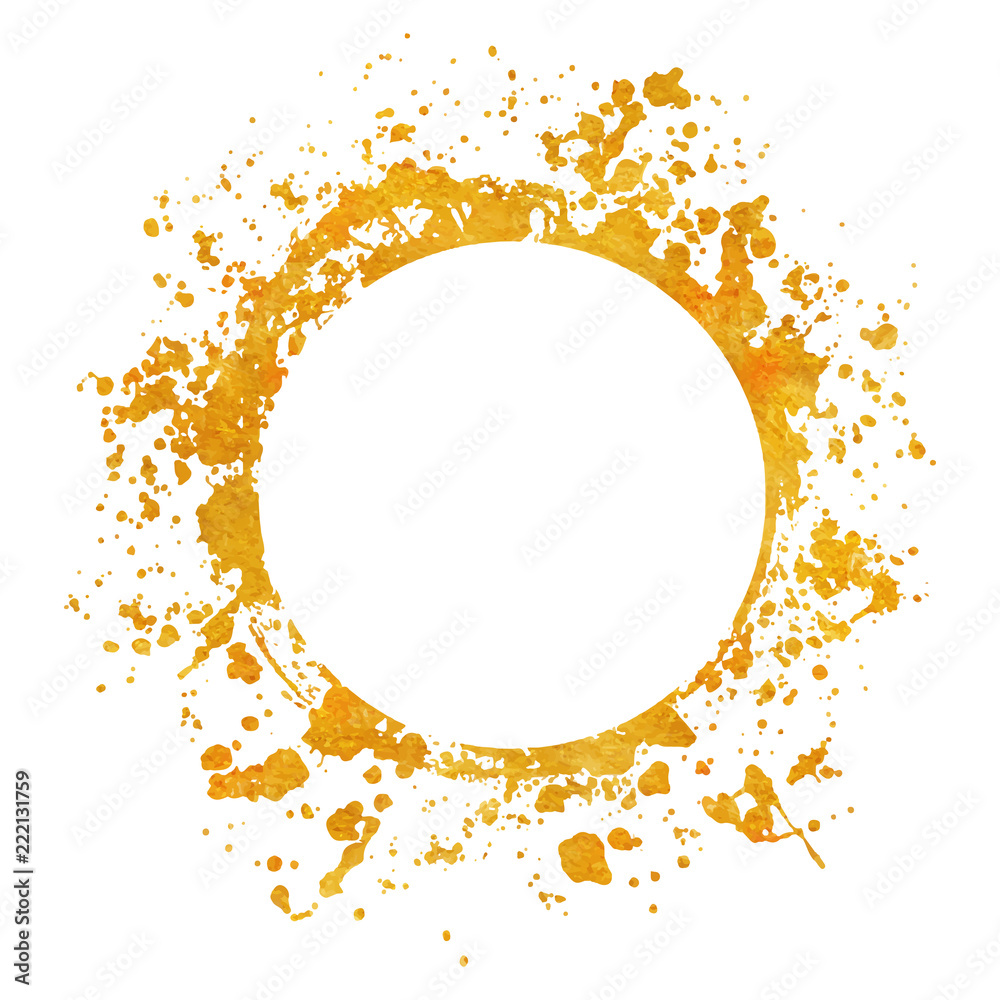 Splatter gold round frame backgrounds paints set with golden splash on ...