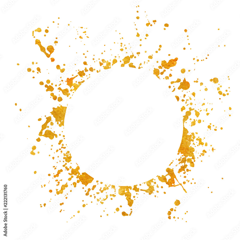 Splatter gold round frame backgrounds paints set with golden splash on ...