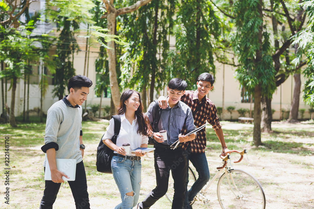 Asian student group, Happy young university students, First Day Of Back ...