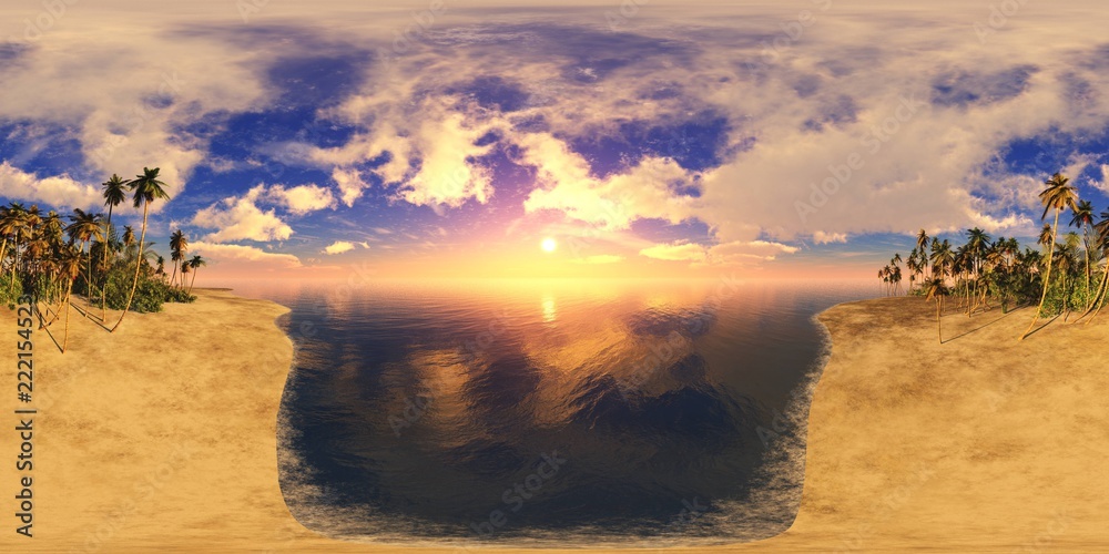 Tropical beach at sunset. hdri, environment map, round panorama ...