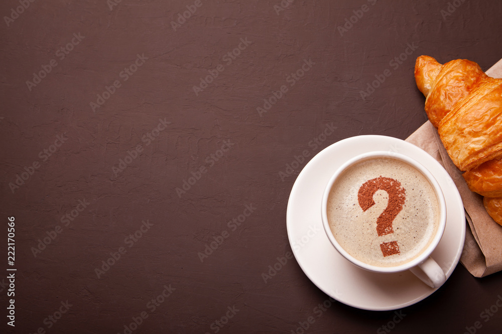 Cup of coffee with question mark on foam. coffee break. FAQ Stock Photo ...