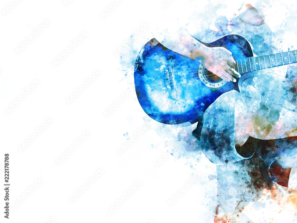 Abstract beautiful playing acoustic Guitar in the foreground on ...