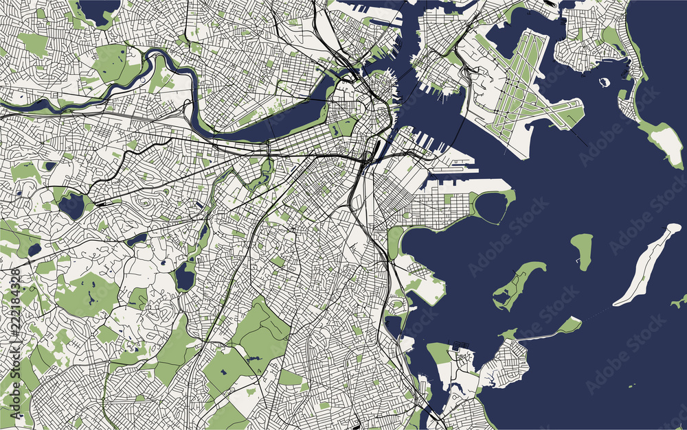 Foto de map of the city of Boston, USA do Stock | Adobe Stock