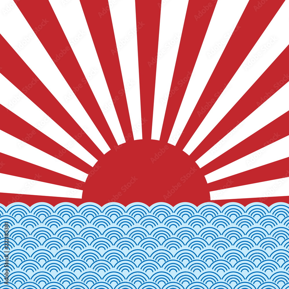 vector of red sun ray of japan rising sun with blue wave Stock Vector ...