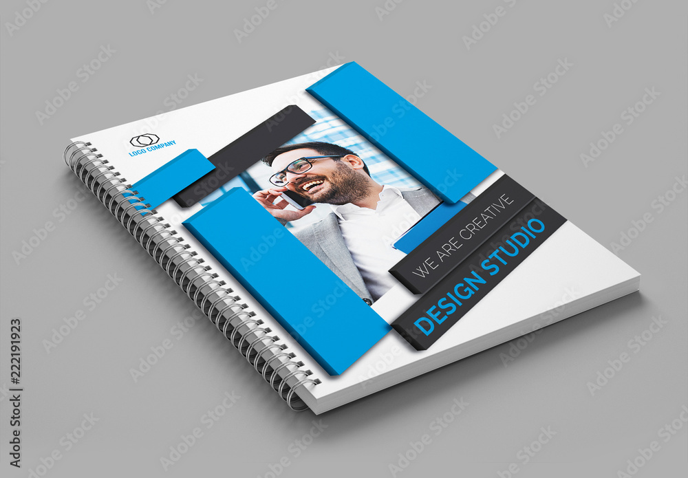 Notebook Layout with Blue and Gray Accents Stock Template | Adobe Stock