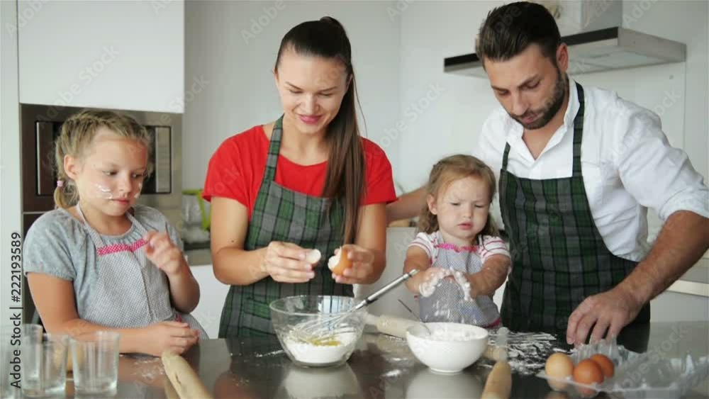 Parents Teach Children Cooking. They Show Children How to Cook Dough ...
