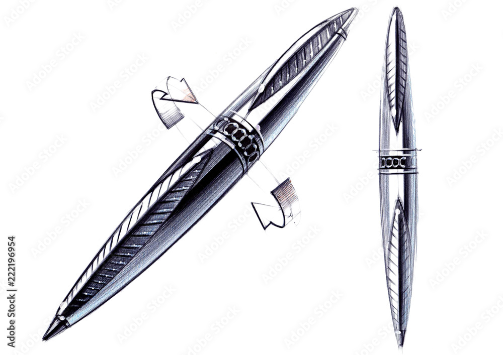 Draft sketch development of the design of an exclusive pen and ...