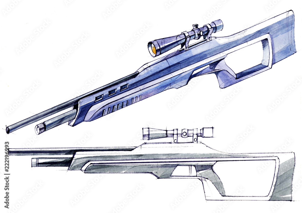 Sketch design is a project of a modern versatile lightweight rifle ...