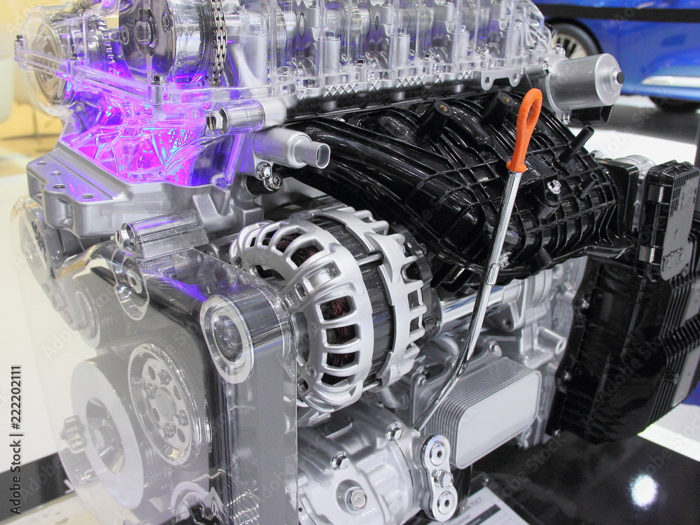 Part of model of new car DOHC engine - Camshaft timing meshanism ...