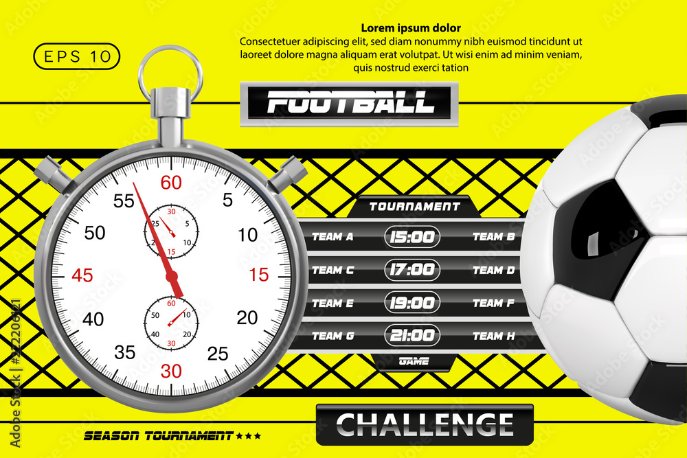 Soccer scoreboard poster design Vector. Football Ball and stopwatch ...