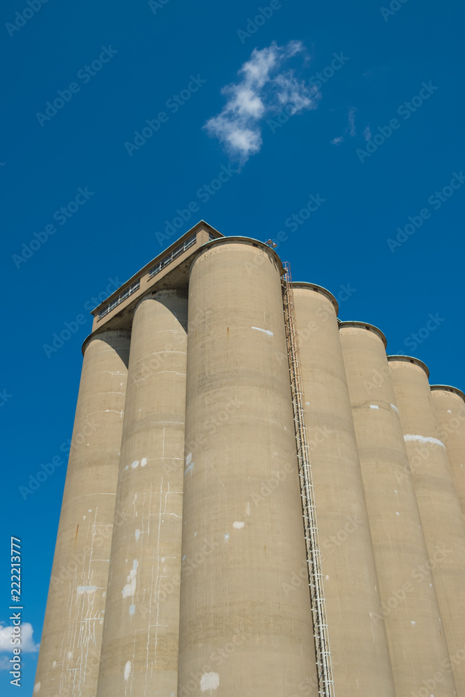 View of section of a grain elevator, an agrarian facility complex used ...