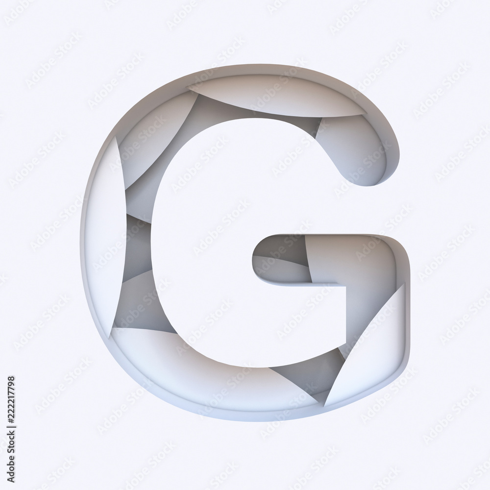 White abstract layers font Letter G 3D Stock Illustration | Adobe Stock