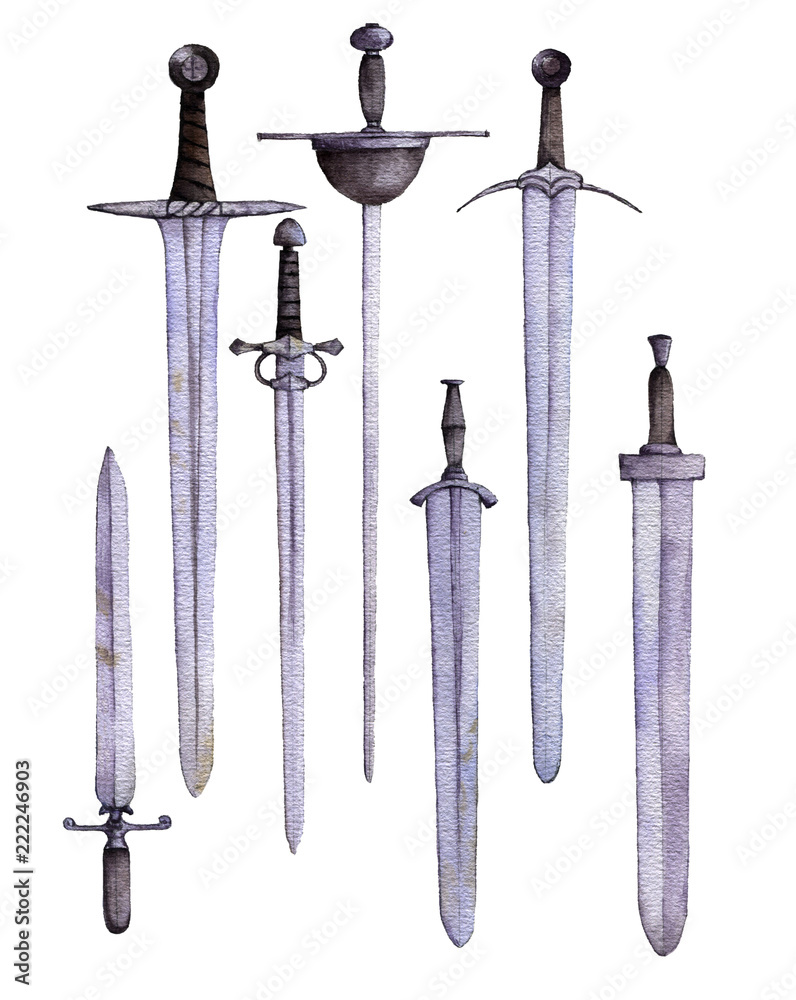 watercolor swords at white background Stock Illustration | Adobe Stock