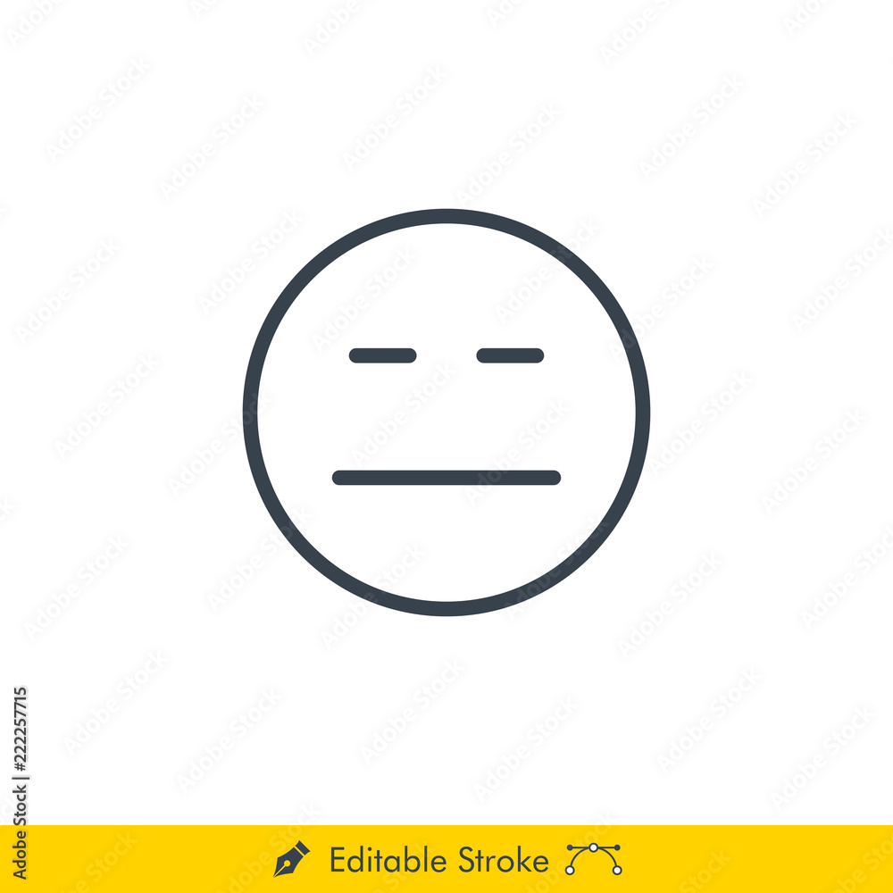 Flat Face Emoji (Emoticon) Icon / Vector - In Line / Stroke Design ...