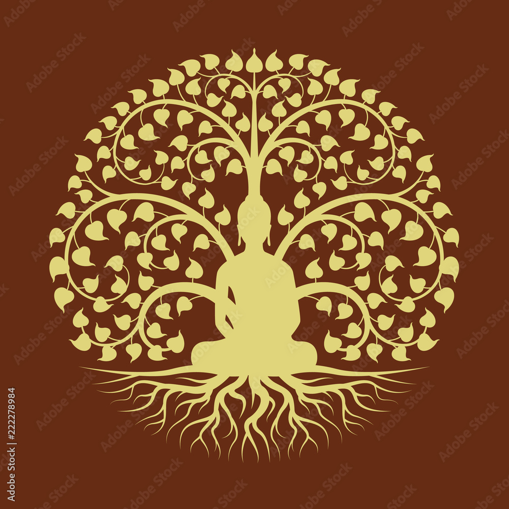 Gold buddha Meditate under Bodhi tree circle sign style vector design ...
