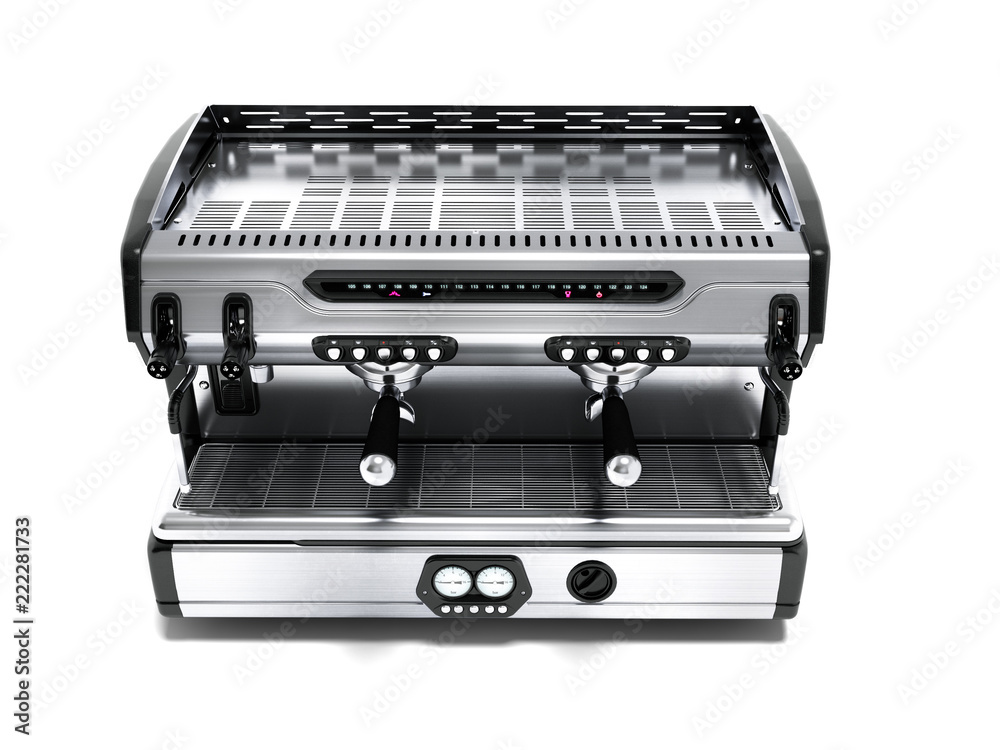Modern metal professional coffee machine for four cups front view 3d ...