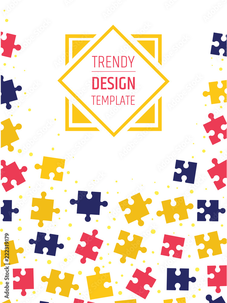 Puzzle pieces flyer design template. Game Background . symbol of logic ...